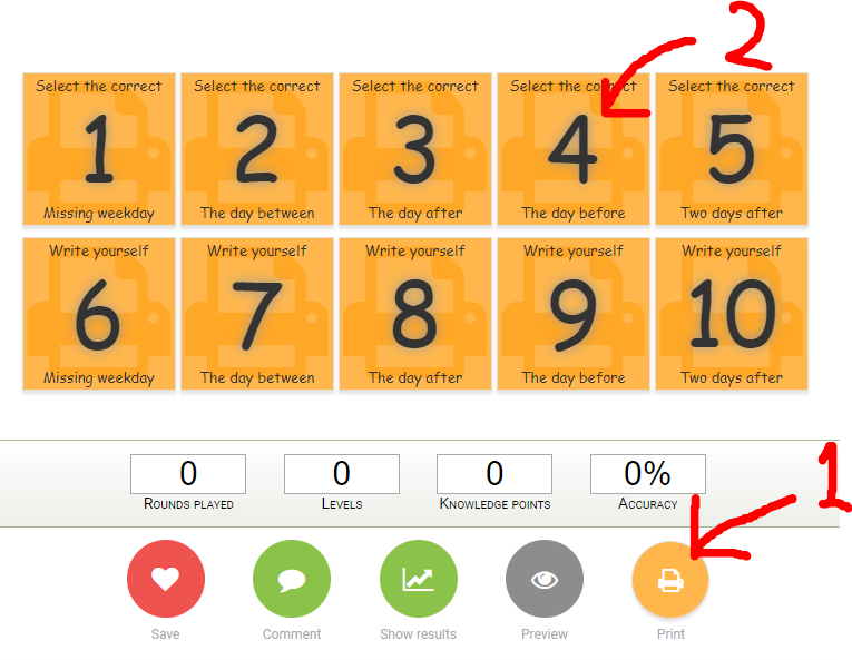 Print a game on paper for your students - New site function - Helpful Games